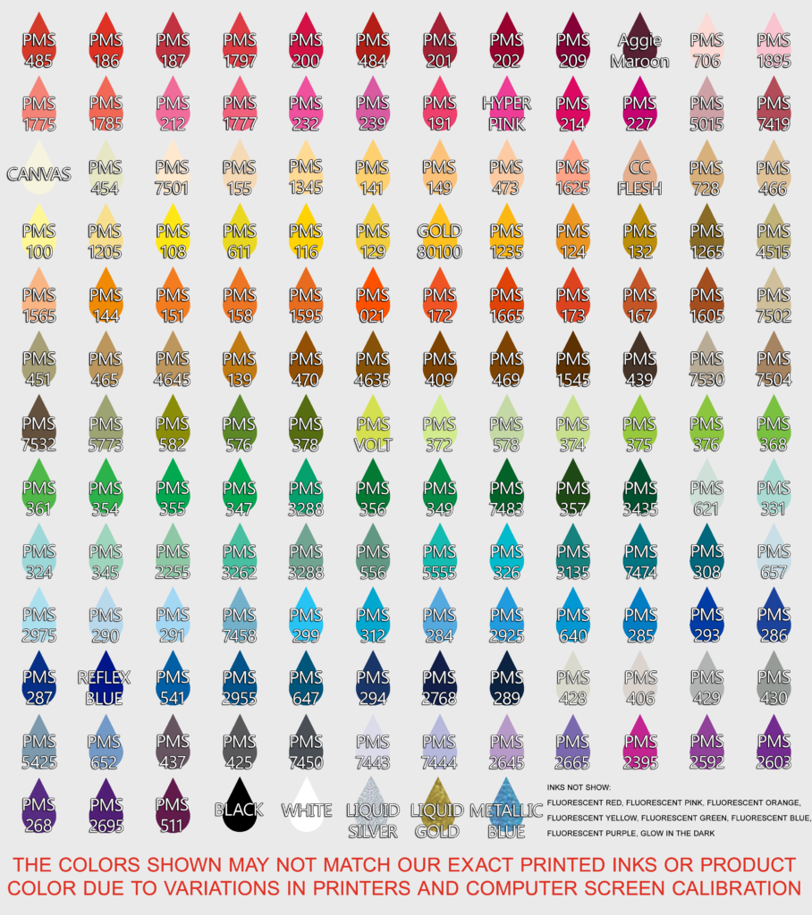 Ink Colors - C.C. Creations Stock Pantone Ink Colors